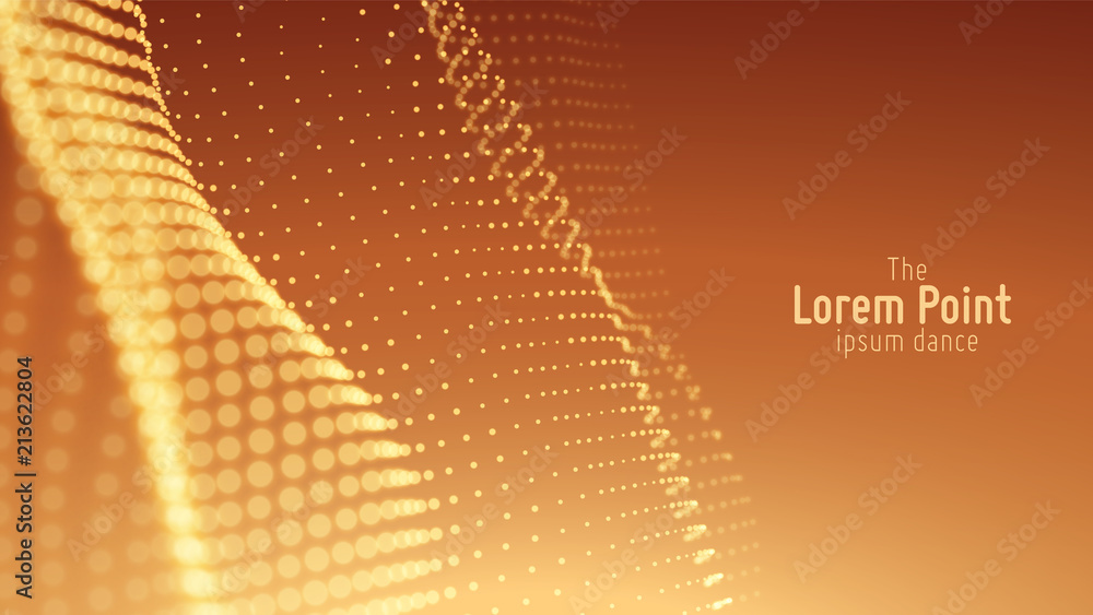 Vector abstract particle wave, points array with shallow depth of field. Futuristic illustration ...