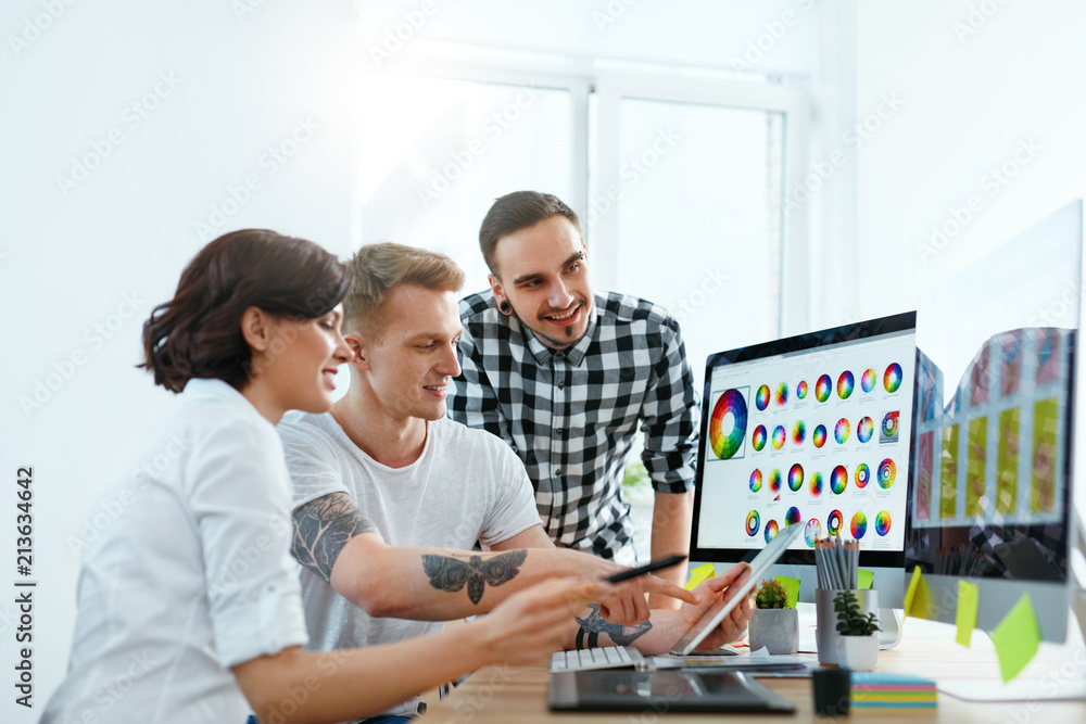 Web Design. Team Of Designers Working On Computer In Office Stock Photo ...