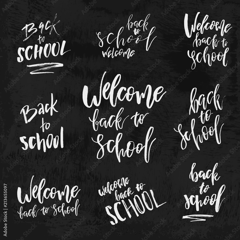 Welcome Back to School chalk lettering on blackboard. Vintage ...