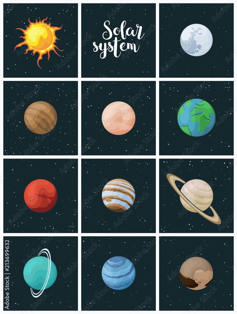 Solar system vector clip art set of 11 astronomy space elements sun ...