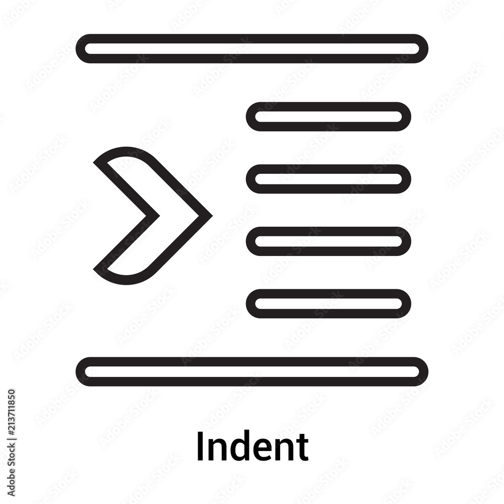 Indent icon vector sign and symbol isolated on white background, Indent ...