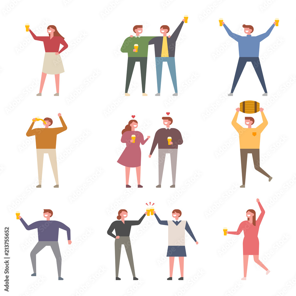 People who drink beer characters. flat design style vector graphic ...