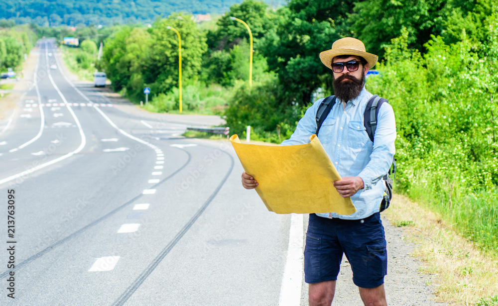Photo Stock Orient map look in certain direction see landmark find ...