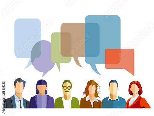 Diskussion in der Gruppe mit Sprechblasen Stock-Vektorgrafik | Adobe Stock