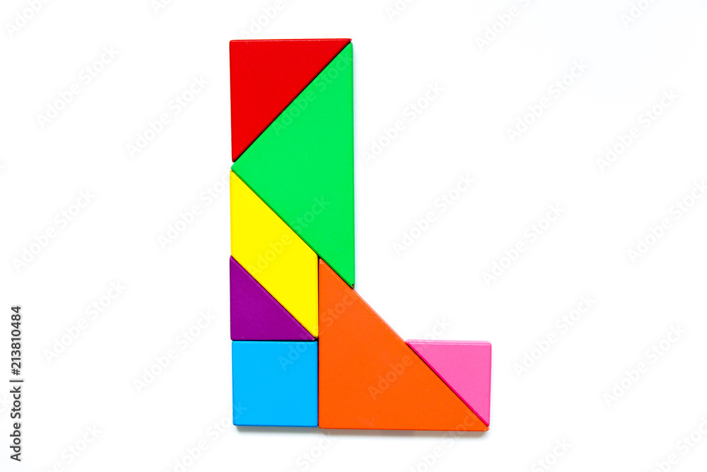 Color tangram puzzle in english alphabet l shape on white background ...