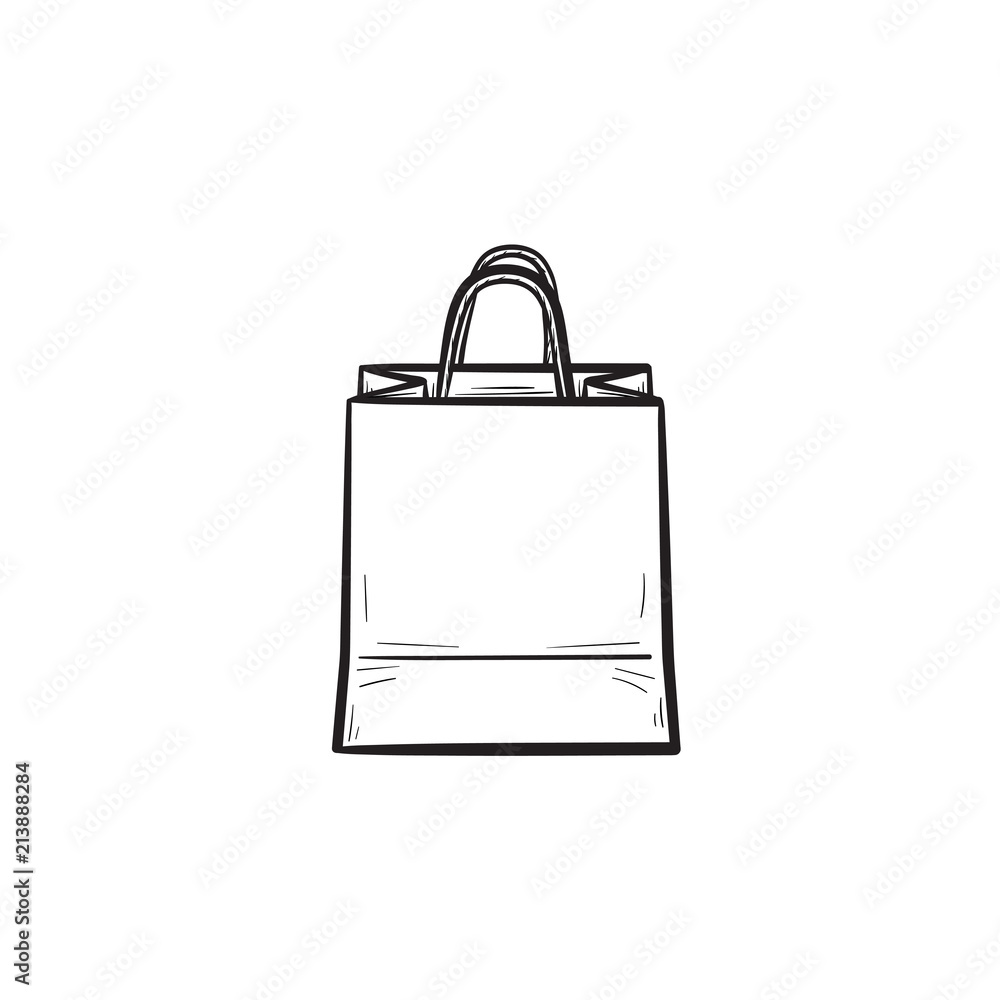 Shopping bag hand drawn outline doodle icon. Mall sales, buy in store ...