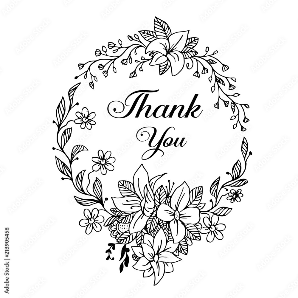 THANK YOU hand lettering with hand draw flower Stock Vector | Adobe Stock