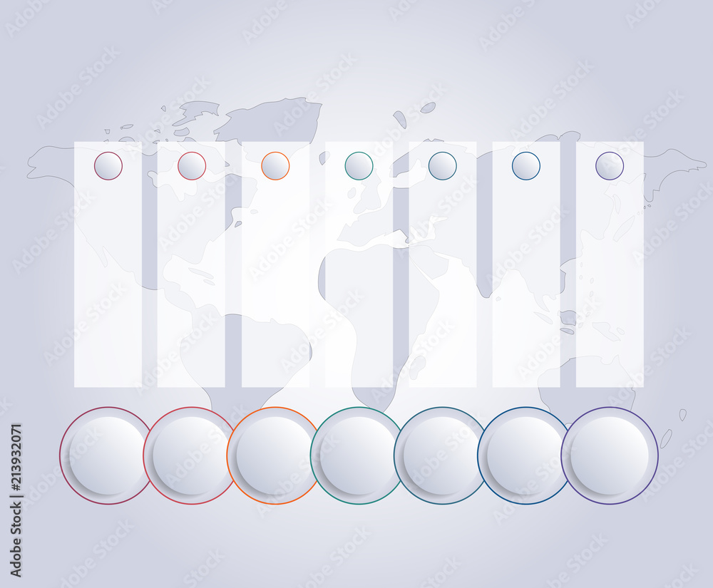 Template for Infographics. Bubble chart 7 positions on the world map ...