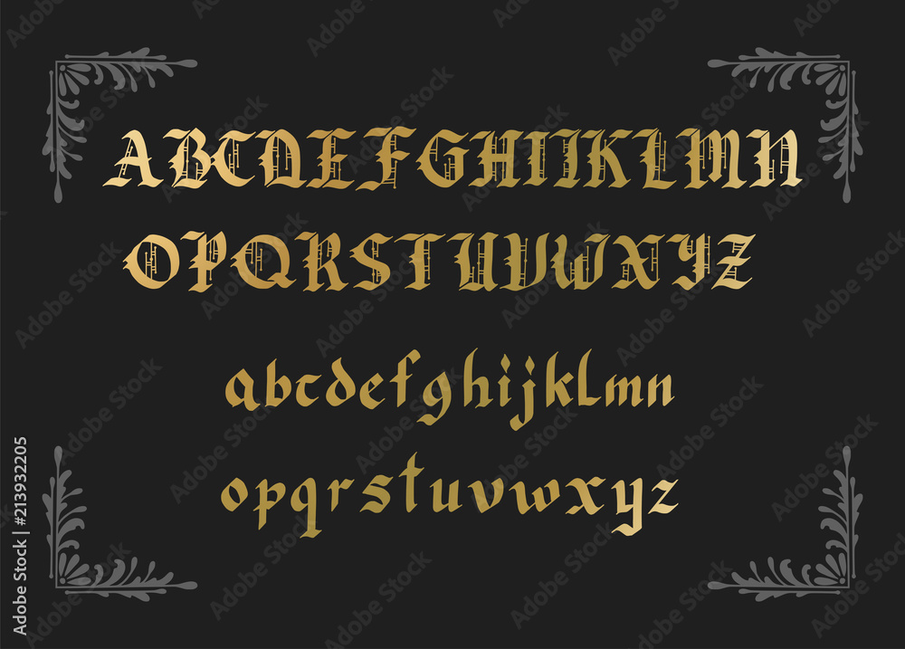 Blackletter gothic script hand-drawn font. Decorative vintage styled ...