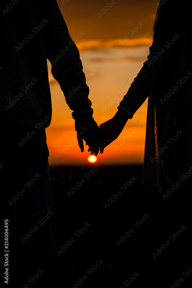 Together.Couple.Hold hands.Photo at sunset.Hand.Silhouette photo.Lover ...