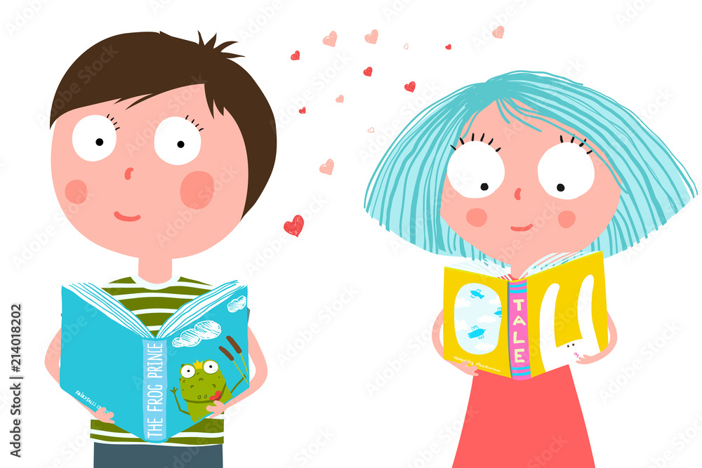 Young kids reading books colorful cartoon. Vector cartoon. Stock Vector ...