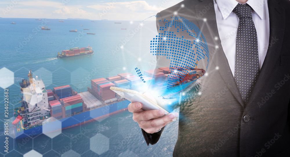 Global network coverage world map with businessman ,Industrial ...