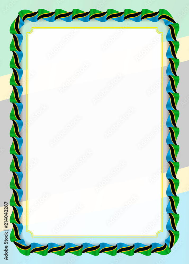 Frame and border of ribbon with Tanzania flag, template elements for ...