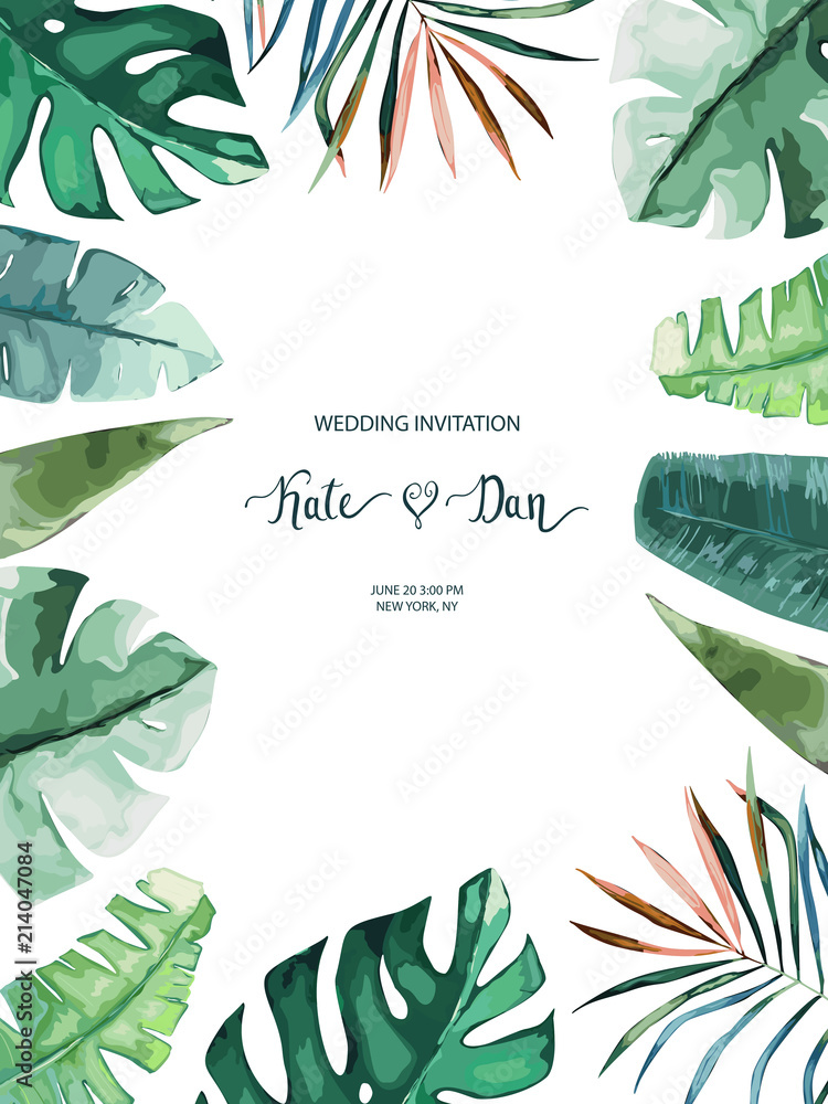 Exotic tropical palm tree. Frame border background. Summer vector ...