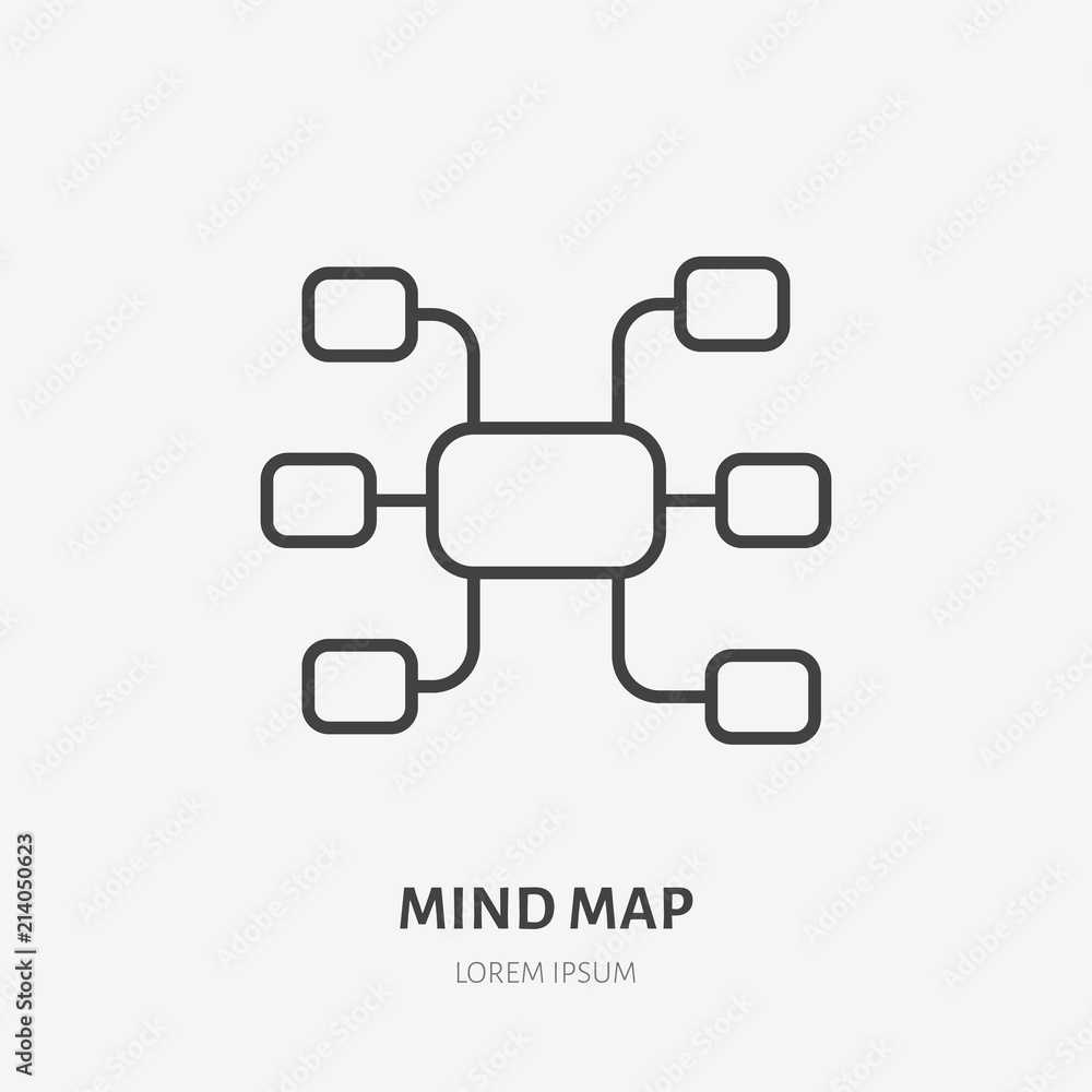 Mind map flat logo, project management, brainstorm icon. Data ...