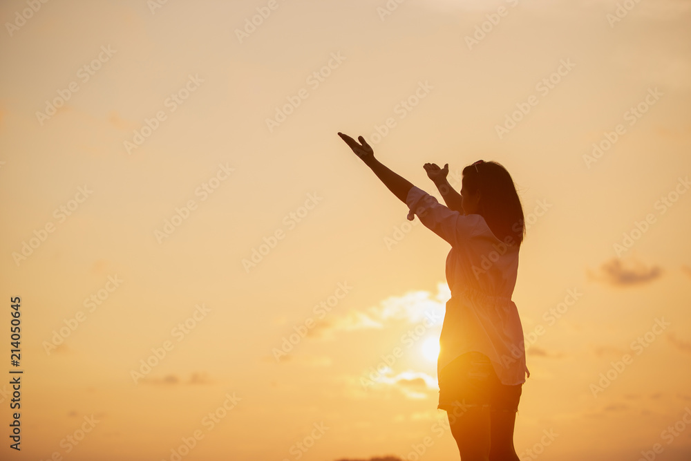 Women raised both hands up pray for blessings to God hands lift worship ...