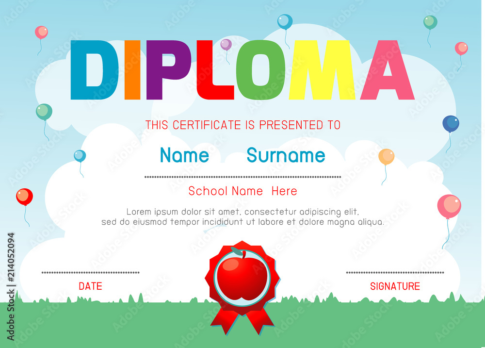 Certificates kindergarten and elementary, Preschool Kids Diploma ...
