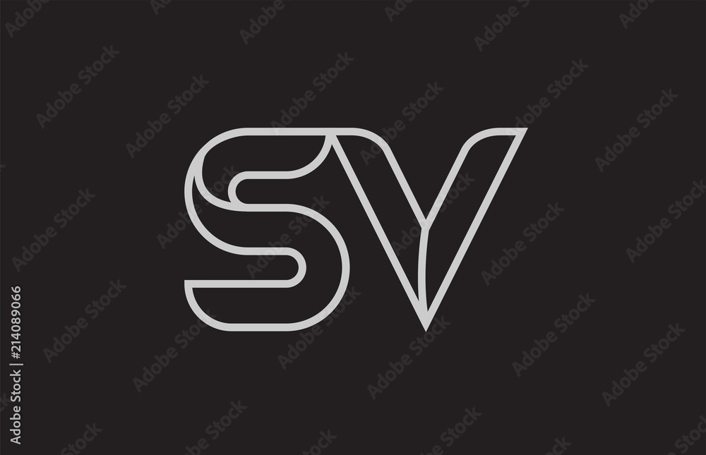 black and white alphabet letter sv s v logo combination Stock Vector ...