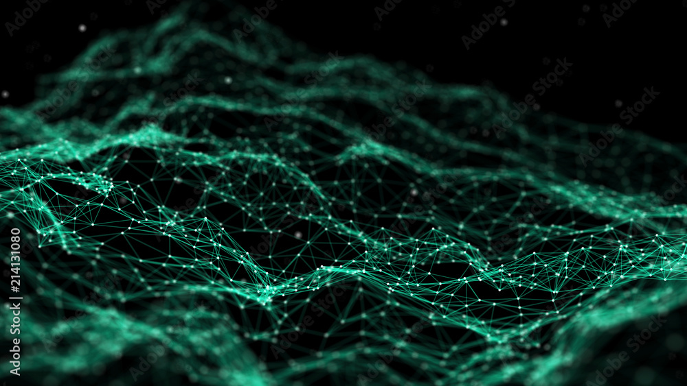 Network connection dots and lines. Technology background. Plexus. Big data background. Green. 3d ...