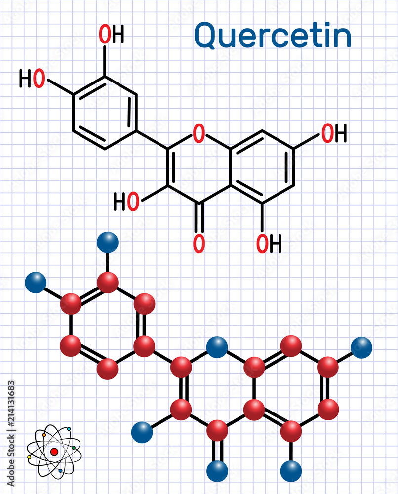 Quercetin ( flavonoid) molecule. Structural chemical formula and ...