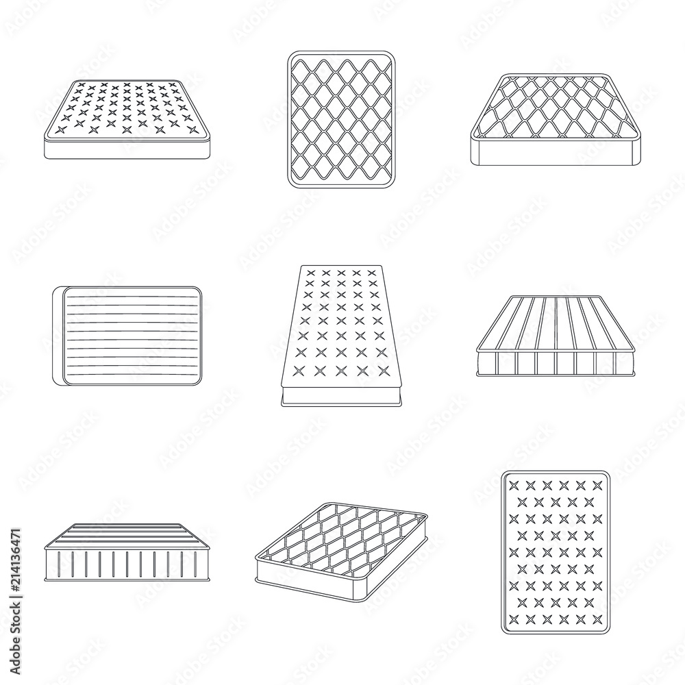 Mattress squab bedding icons set. Outline illustration of 9 mattress ...