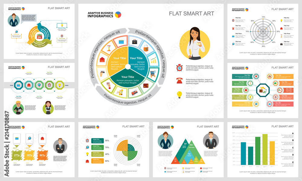 Colorful analysis or statistics concept infographic charts set ...
