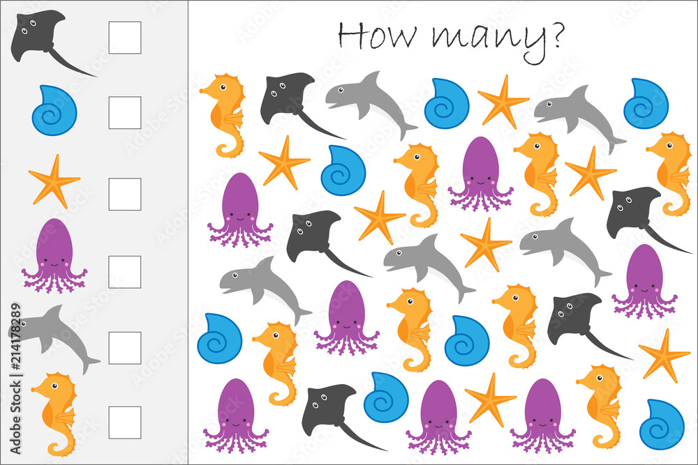 How many counting game with ocean animals for kids, educational maths ...