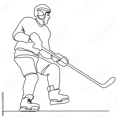 Hockey Player Continuous Drawing With One Line Vector Stock Vector