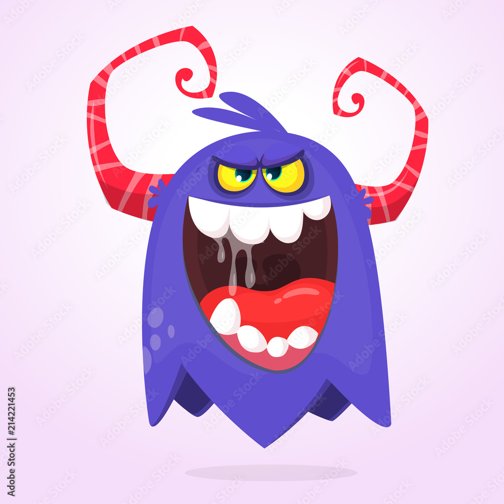Angry cartoon blue monster screaming. Yelling angry monster expression ...