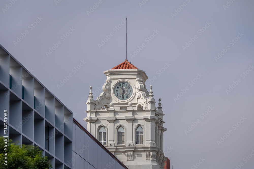 Clock tower of building near Plaza San Martin at Rivadavia and Rosario ...