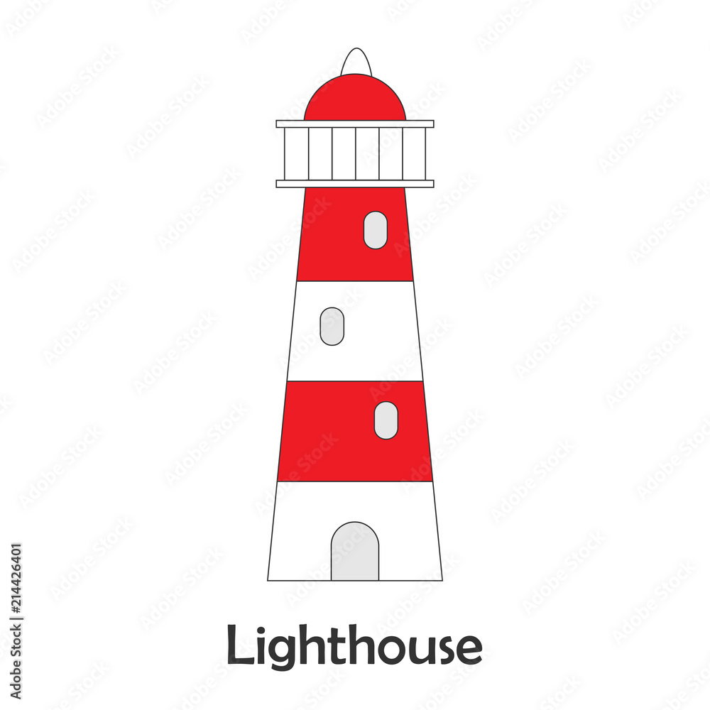 Lighthouse in cartoon style, marine card for kid, preschool activity ...