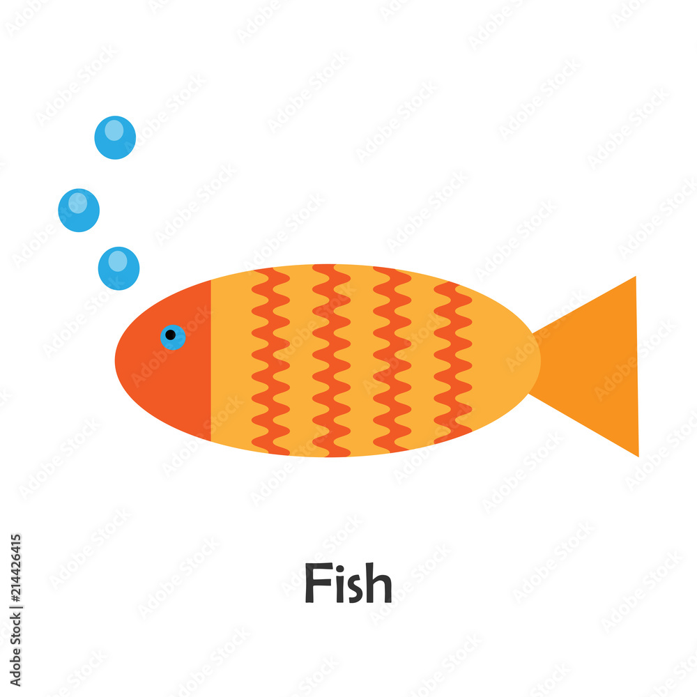 Fish in cartoon style, marine card with ocean animal for kid, preschool ...