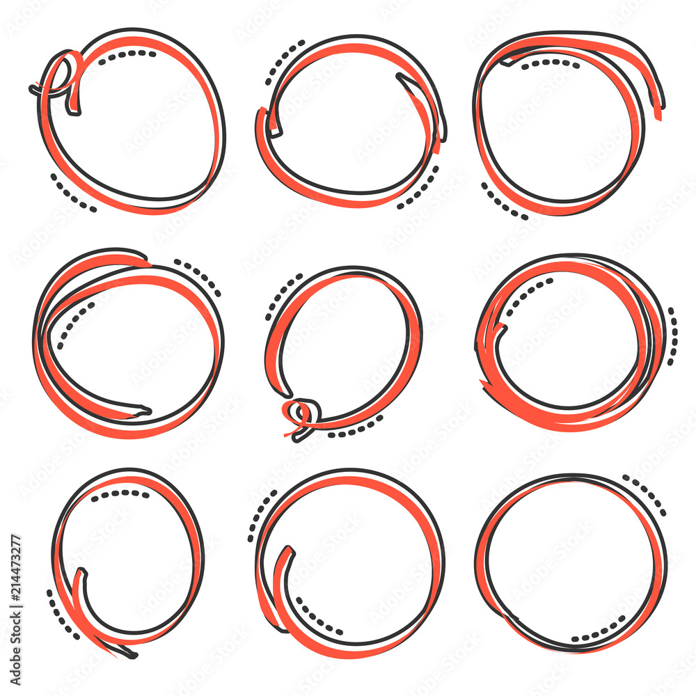 Vector cartoon hand drawn scribble circles icon in comic style. Sketch ...