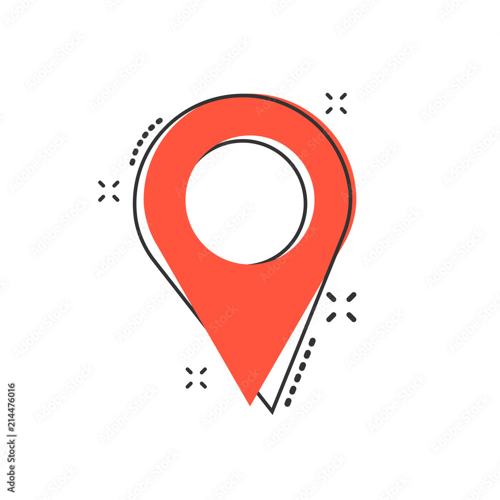 Vector cartoon pin location icon in comic style. Navigation map, gps ...