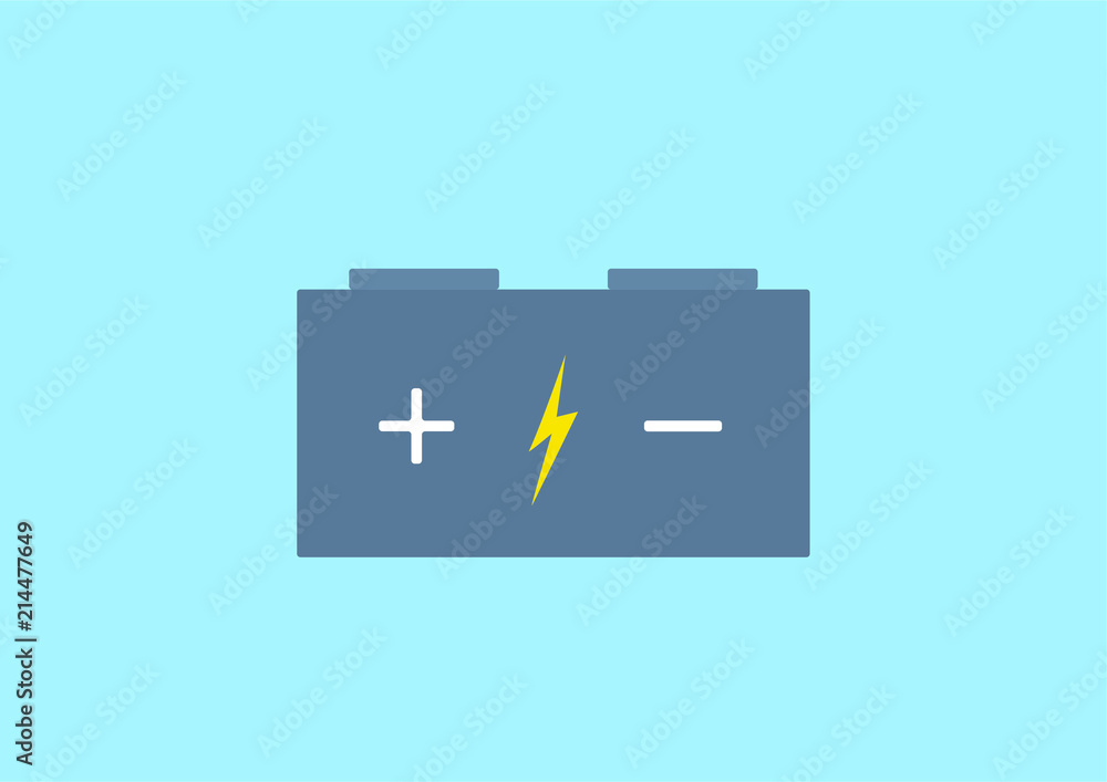 Battery in flat design with blue background. Stock Illustration | Adobe ...