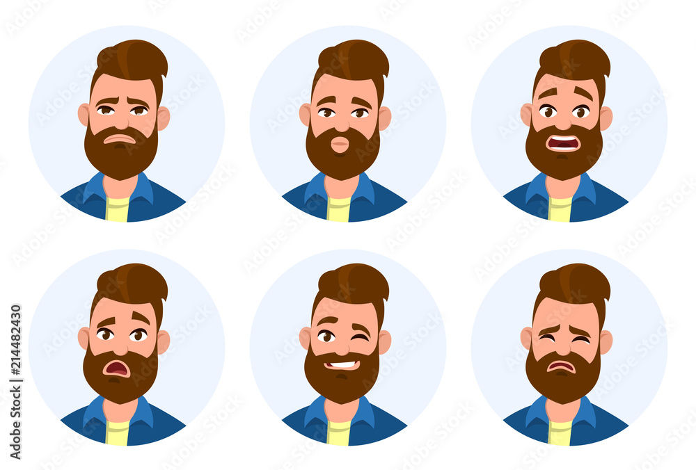Set of male facial emotions. Different male emotions set. Man emoji ...