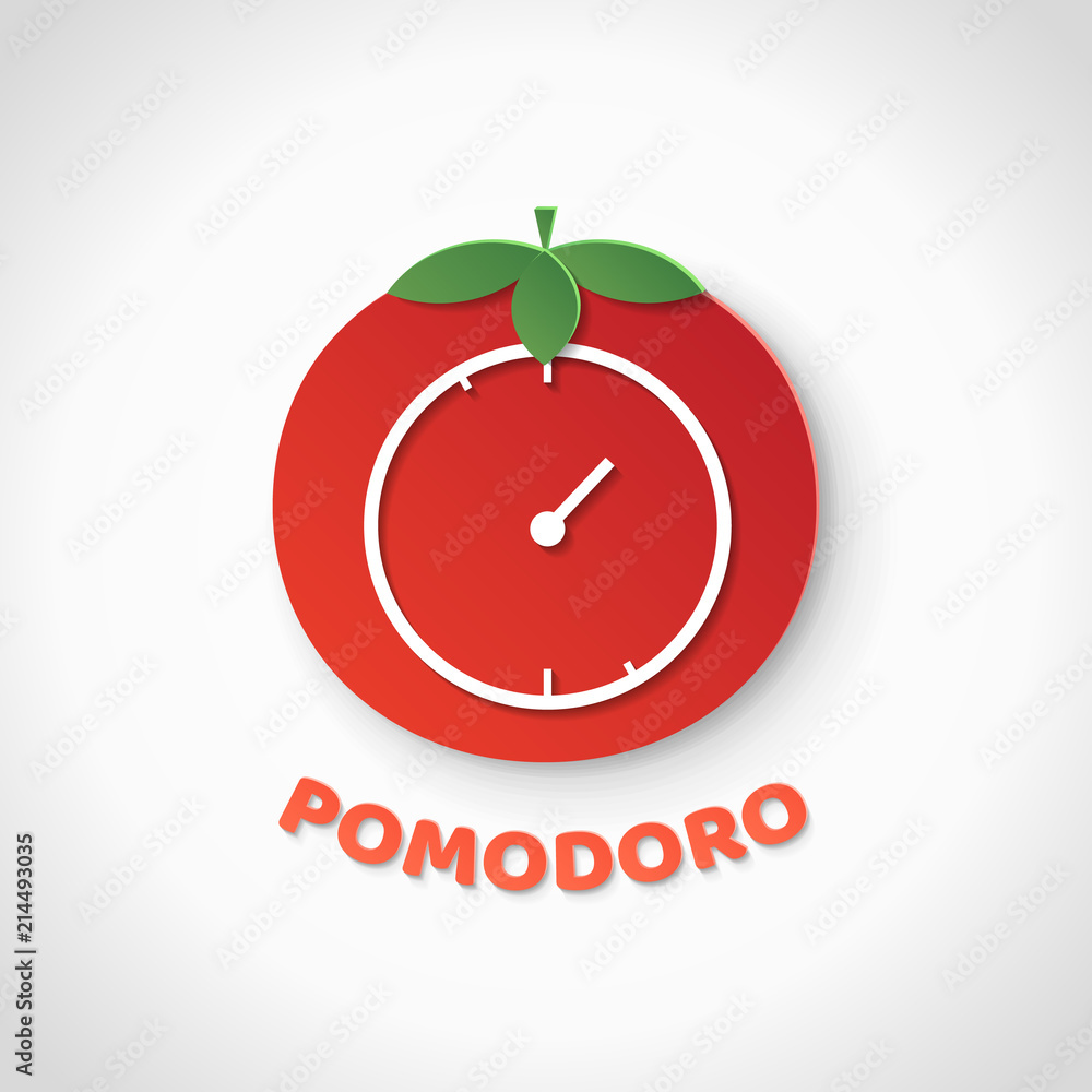 Pomodoro technique. Paper art realistic vector illustration with ...