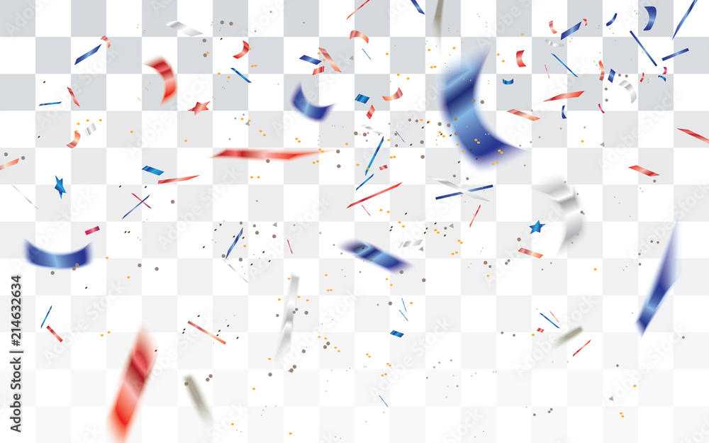 Defocused white,red and blue confetti isolated on transparent ...