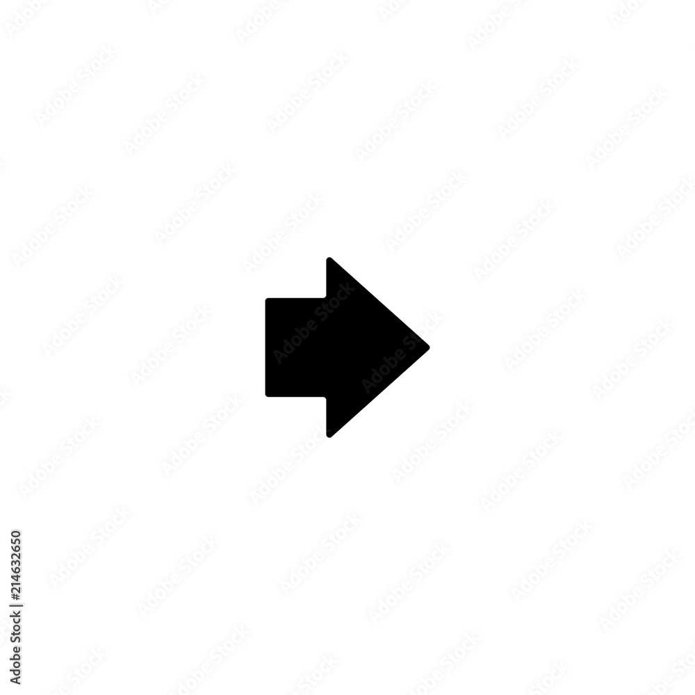 Black short right arrow icon. Isolated on white. Continue icon. Next ...