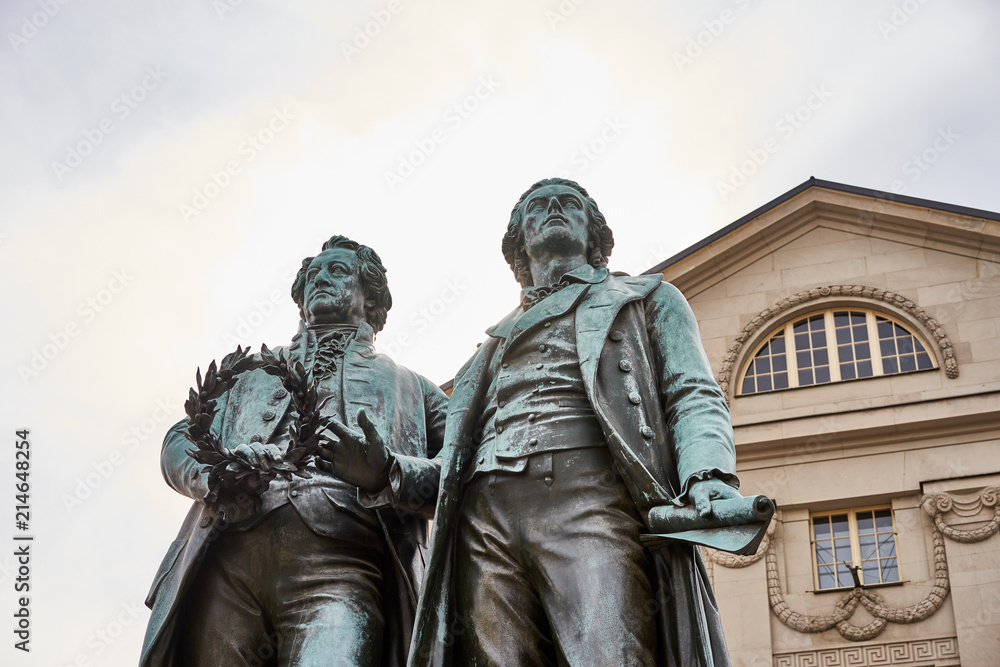 Famous sculpture of Goethe and Schiller in the city of Weimar in ...
