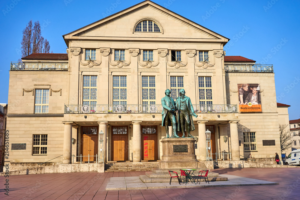 Famous sculpture of Goethe and Schiller in the city of Weimar in ...