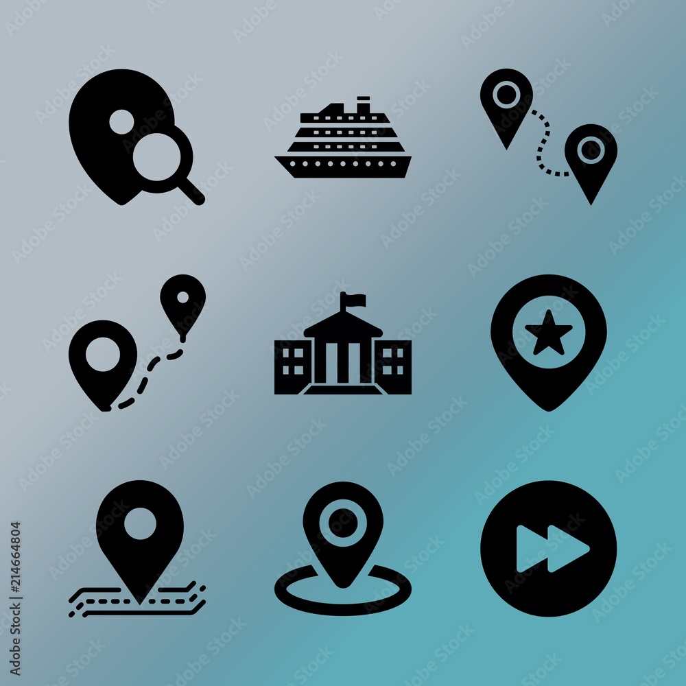 Vector icon set about location with 9 icons related to web, destination ...