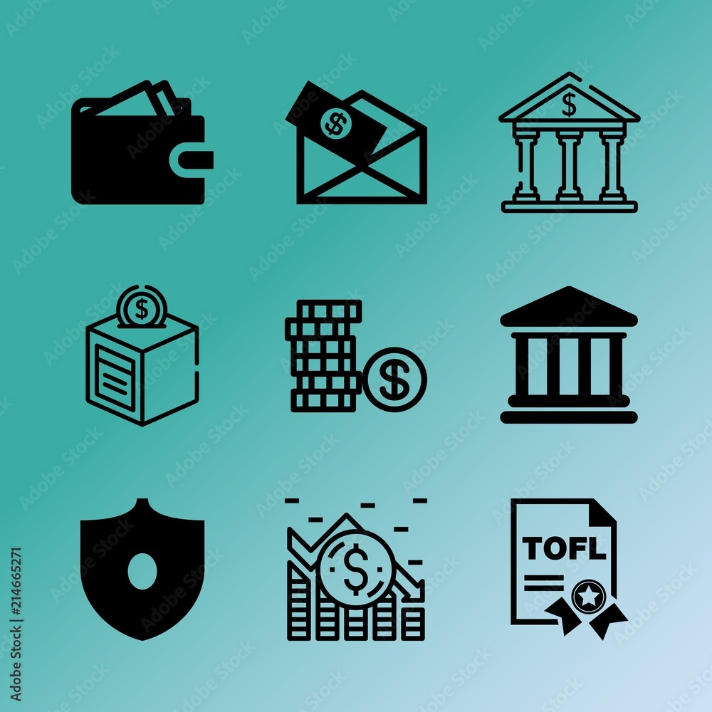 Vector icon set about bank with 9 icons related to fund, vector, piggy ...