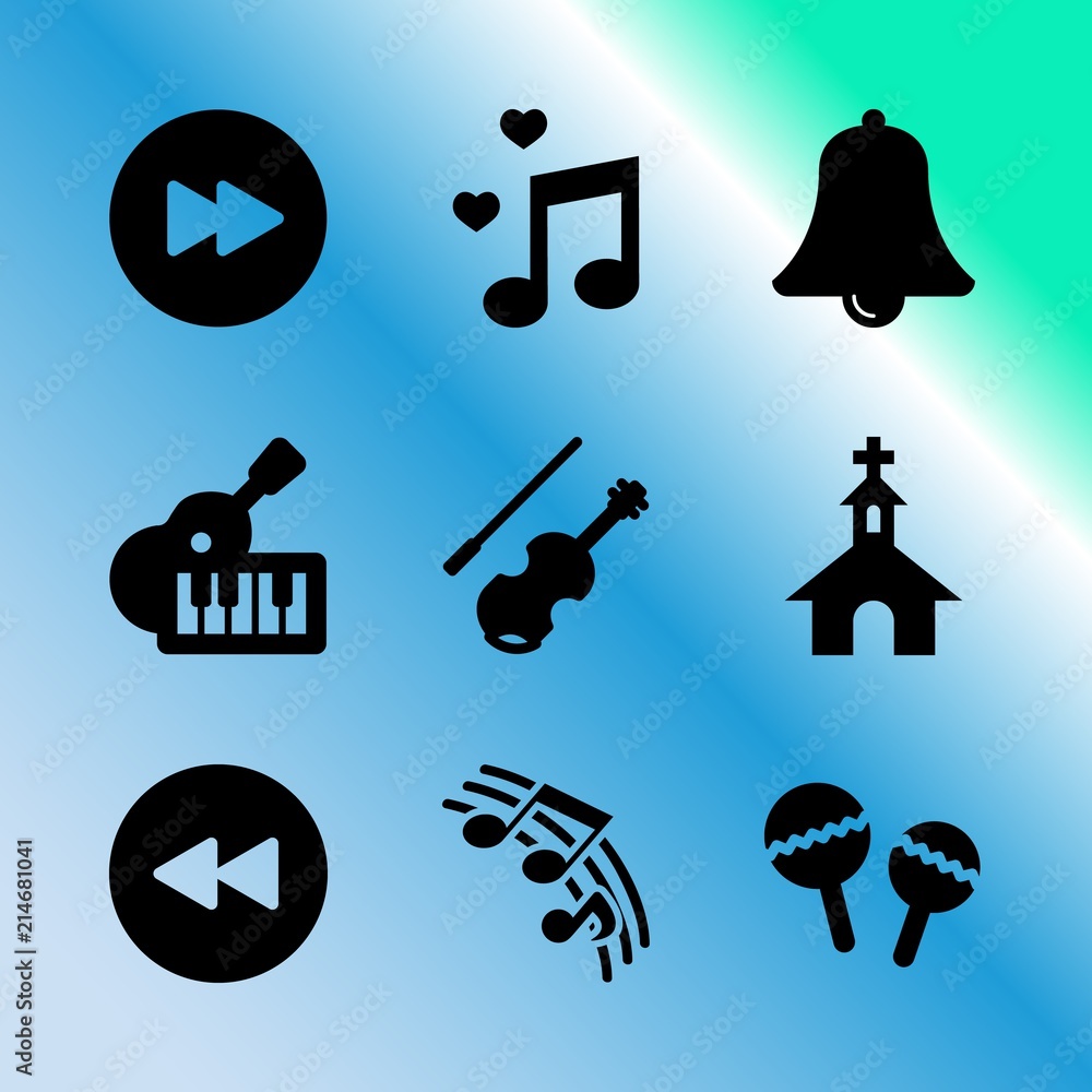 Vector icon set about music player with 9 icons related to food, eject ...