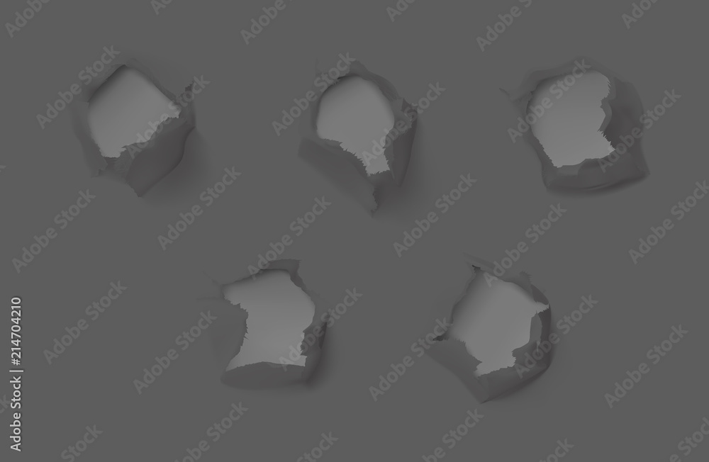 Set of realistic holes in paper dark background. Vector illustration ...