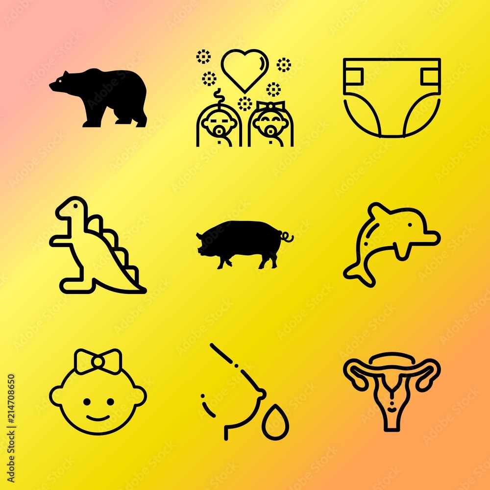 Vector icon set about baby with 9 icons related to jungle, rural ...