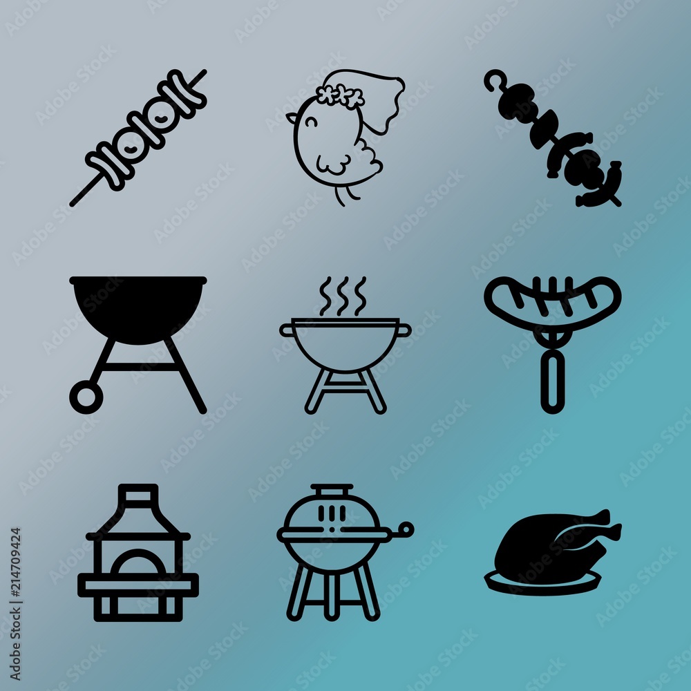 Vector icon set about barbecue with 9 icons related to design, braai ...