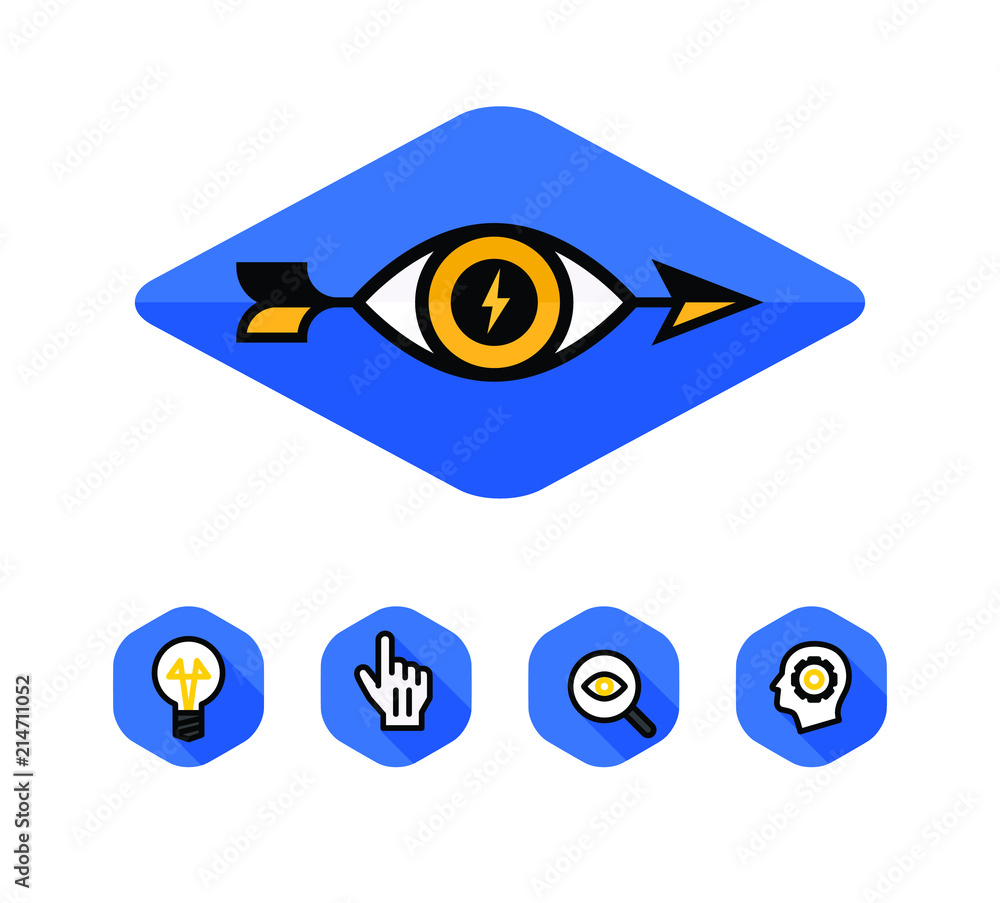 Logo of the eye and arrow. Vector logo and icons. Corporate style, set ...