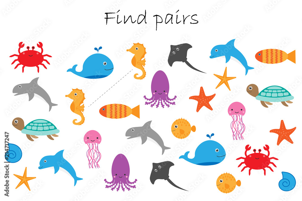 Vector de Stock Find pairs of identical pictures, fun education game ...