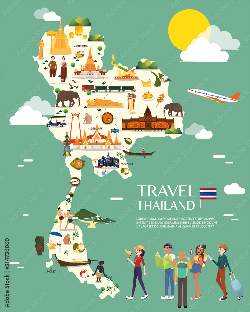 Thailand map with colorful landmarks illustration design Stock Vector ...